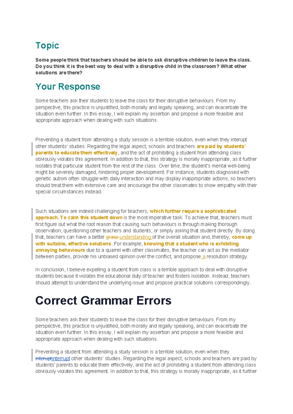 IELTS Writing Sample - Disruptive Students: Understanding and ...