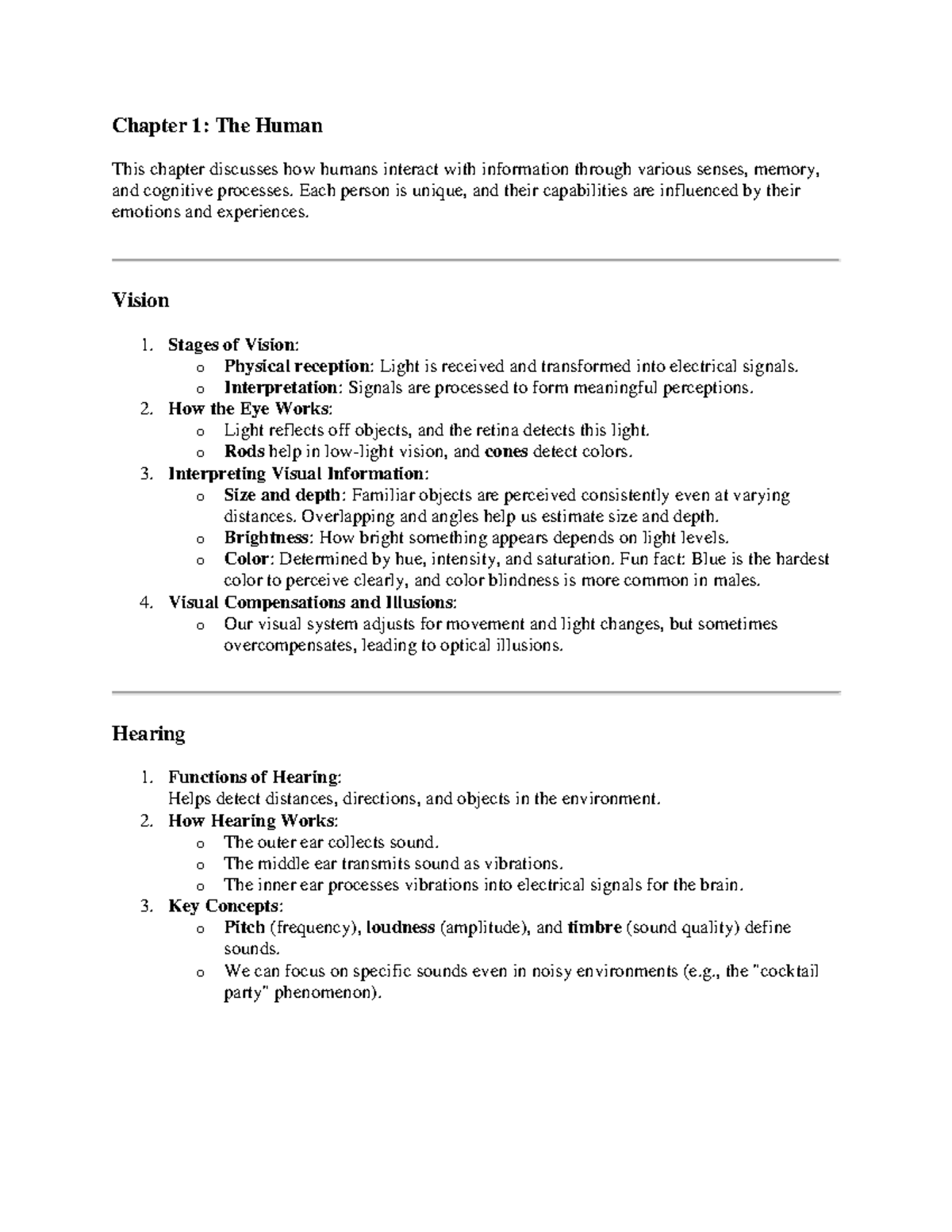 HCI-Chapter 1(explanation) - Chapter 1: The Human This chapter ...
