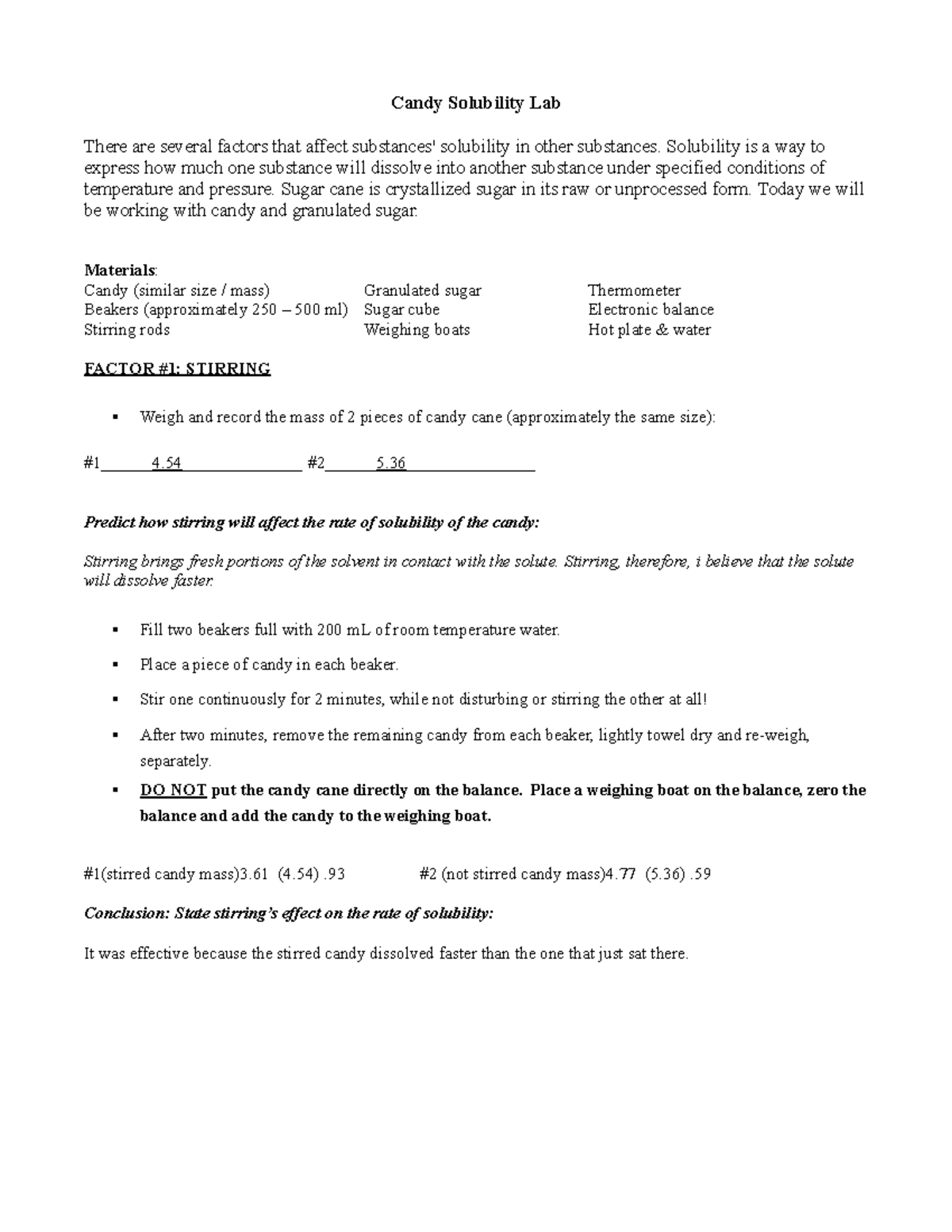 Candy Solubility Lab: Factors Affecting Dissolution Rates - Studocu
