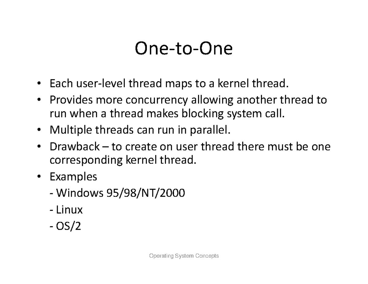 Operating System Concepts: One-to-One Threading Model Overview - Studocu