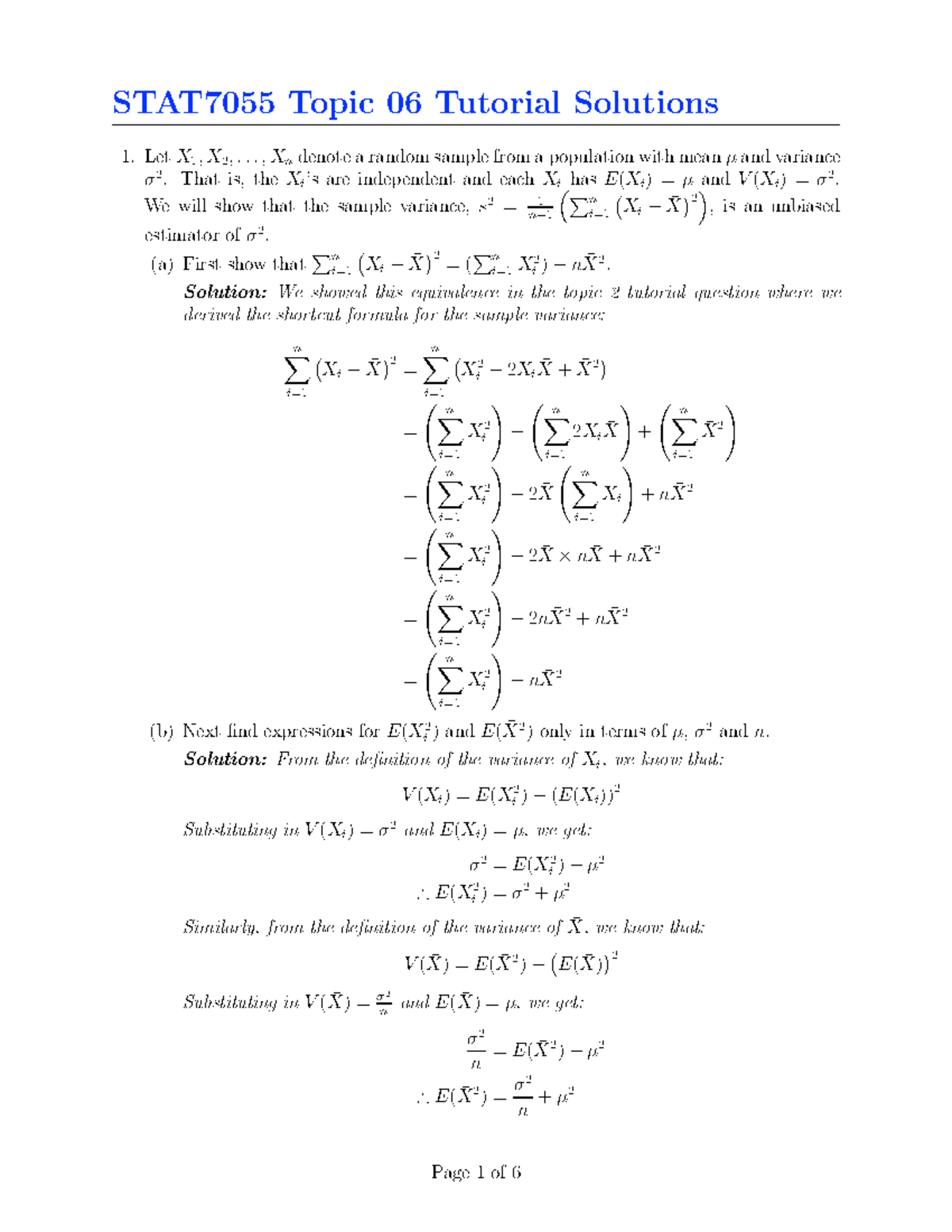 T06 Sol - 12121212121212 - Let X 1 , X 2 ,... , X n denote a random ...