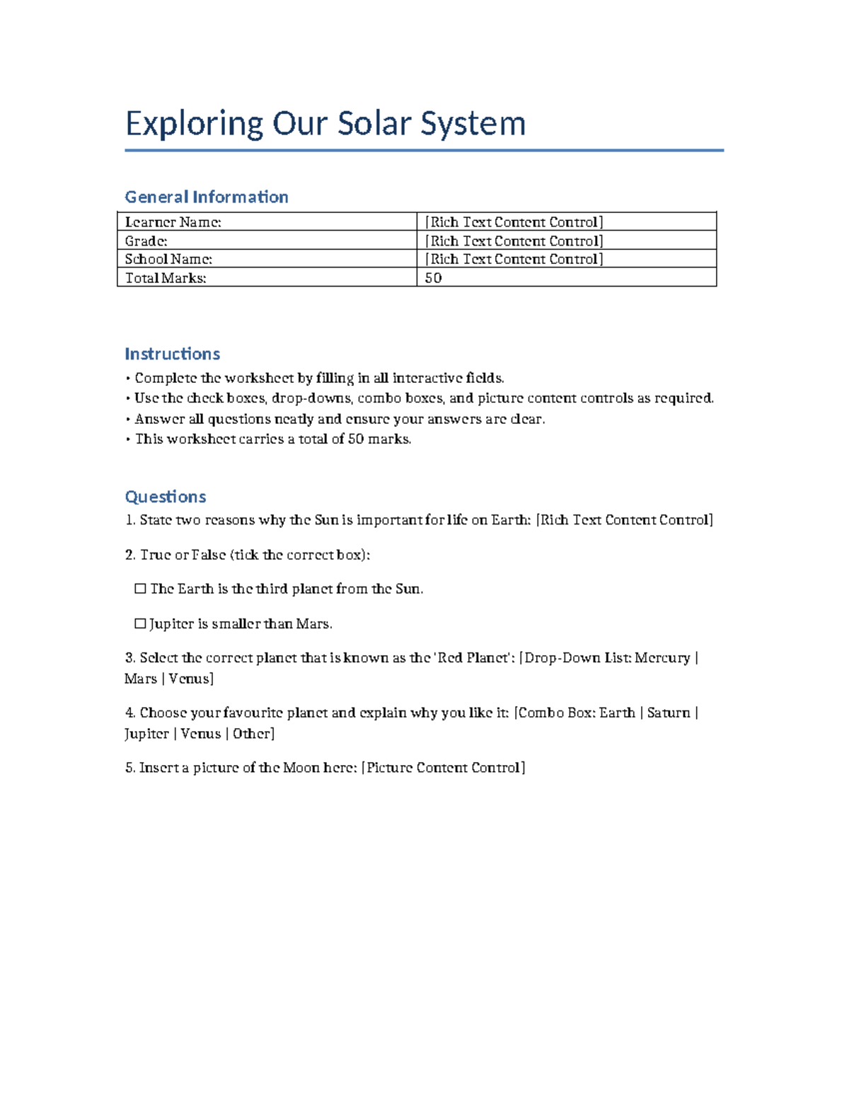 Session 5 - Interactive Worksheet on Our Solar System - Studocu