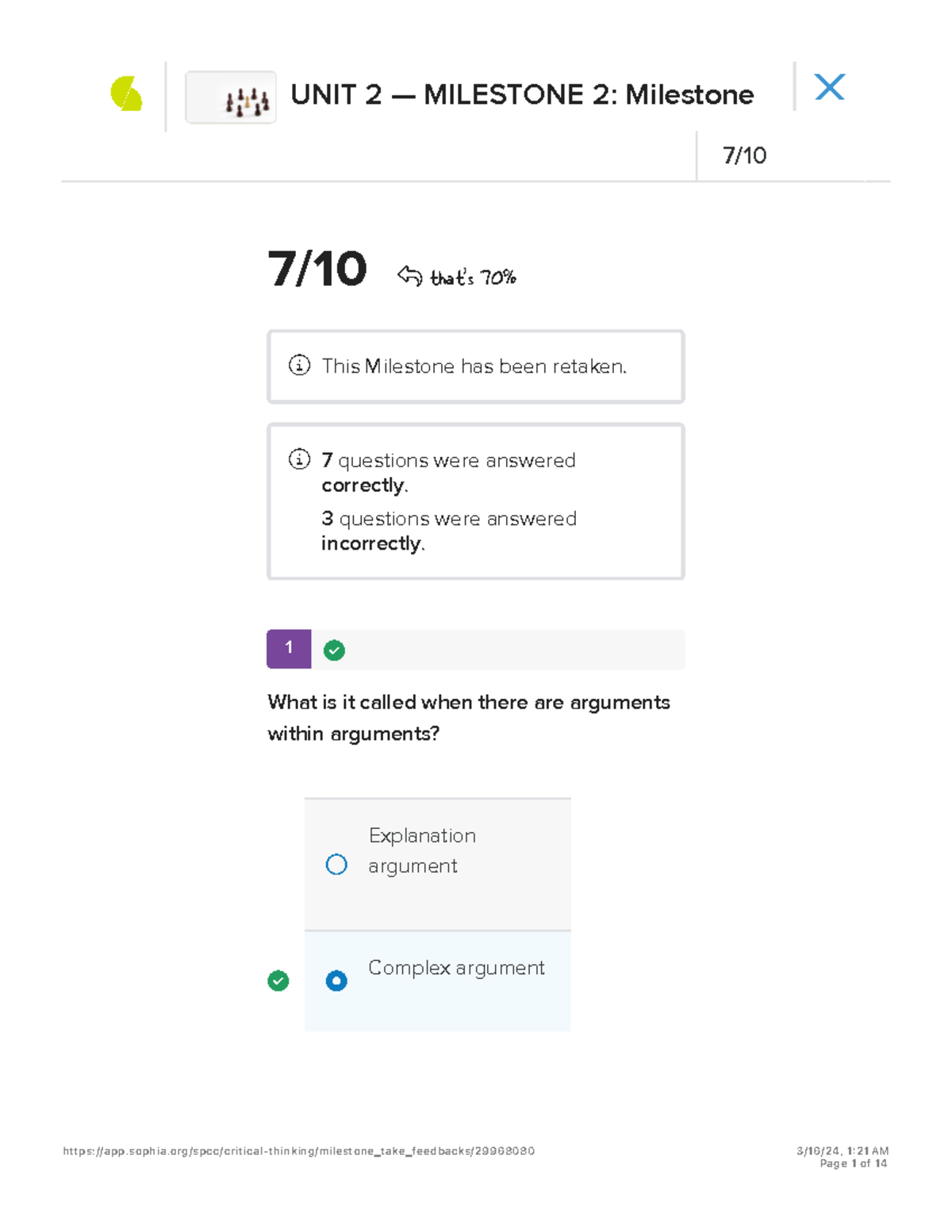 Sophia - Critical Thinking Unit 2 Milestone 2 Notes - Studocu