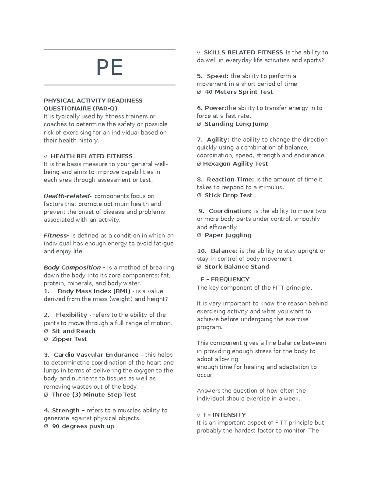 Physical Education Reviewer - Studocu
