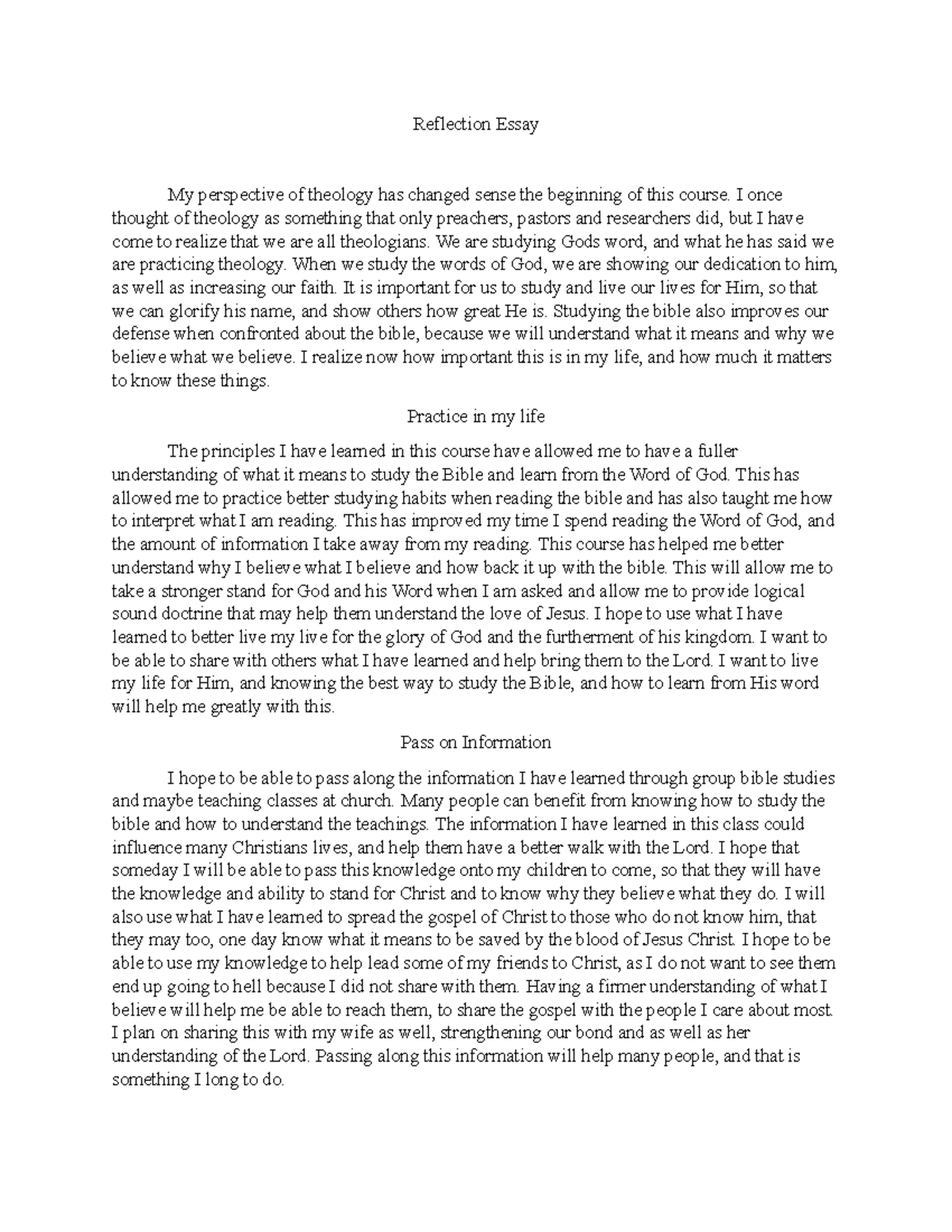 THEO 104 End of Course Reflection Essay - Personal Insights and Growth ...