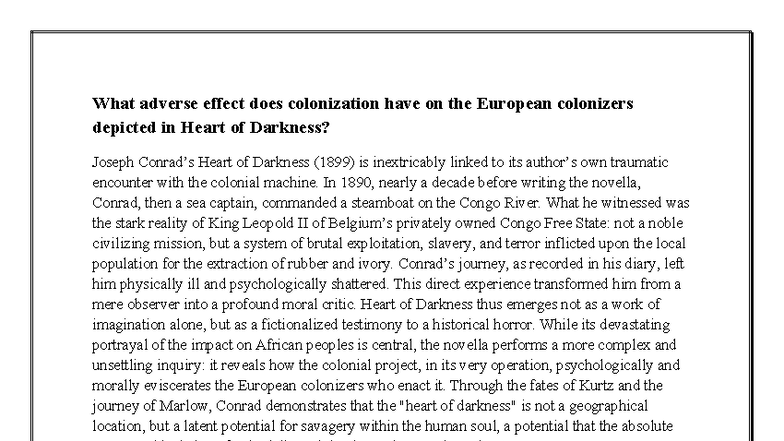 Heart of darkness assignment - What adverse effect does colonization ...