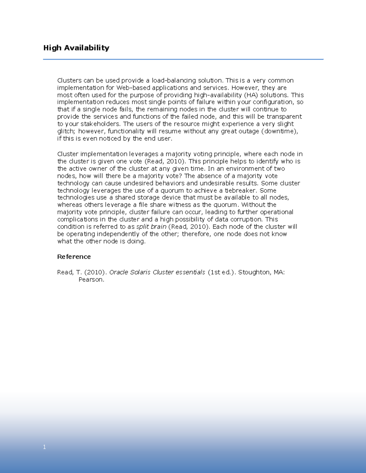 44602 - High Availability Clusters: Solutions & Challenges - Studocu