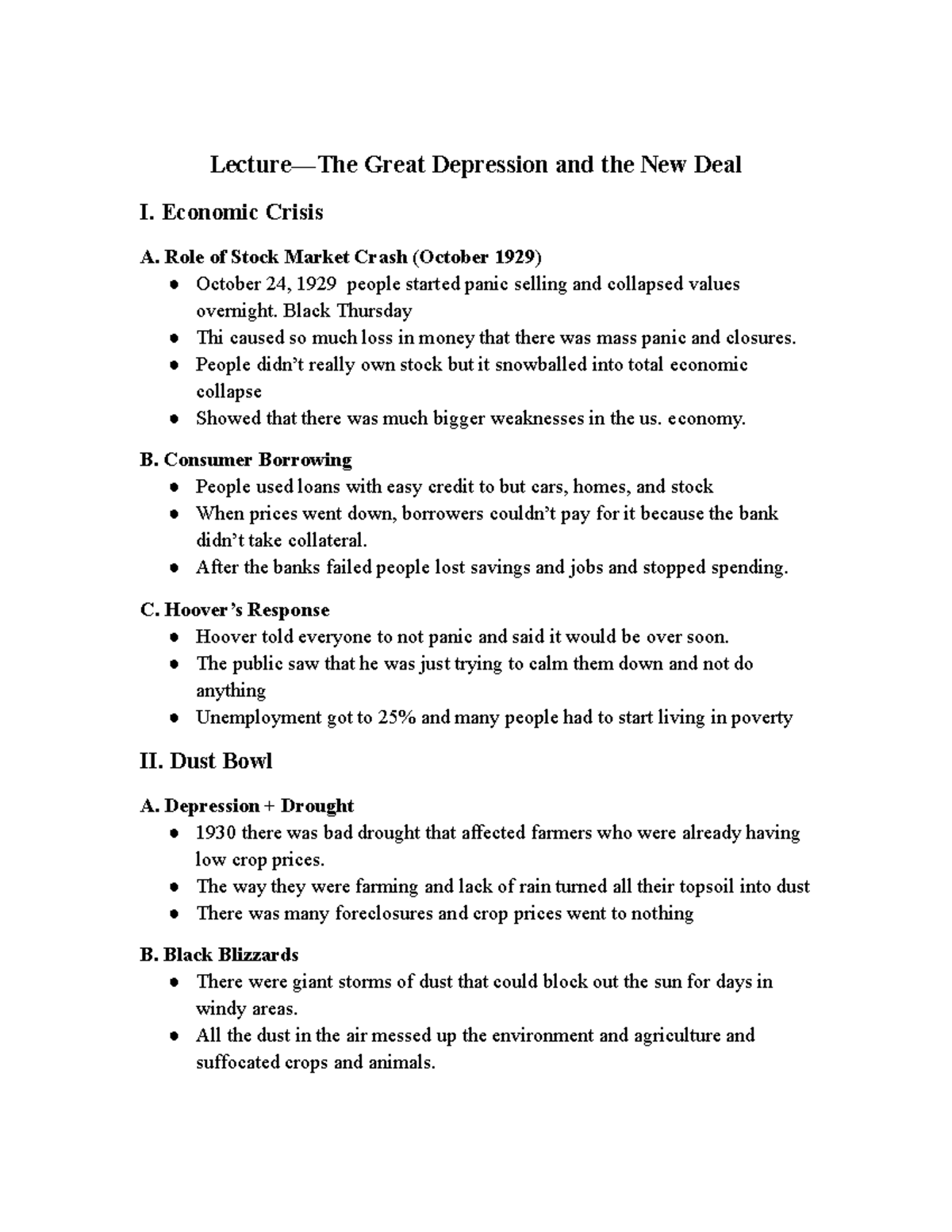 Lecture Notes 10: The Great Depression & New Deal Overview - Studocu