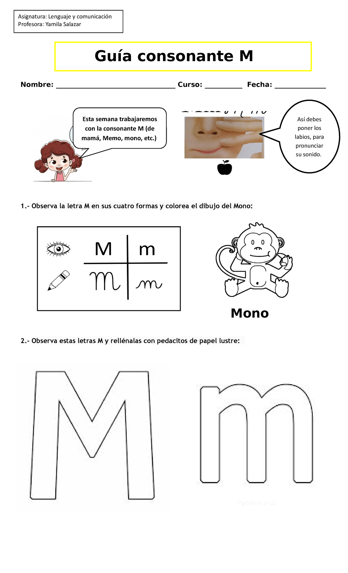 Guía de Aprendizaje: Consonante M - Lectura y Escritura - Studocu