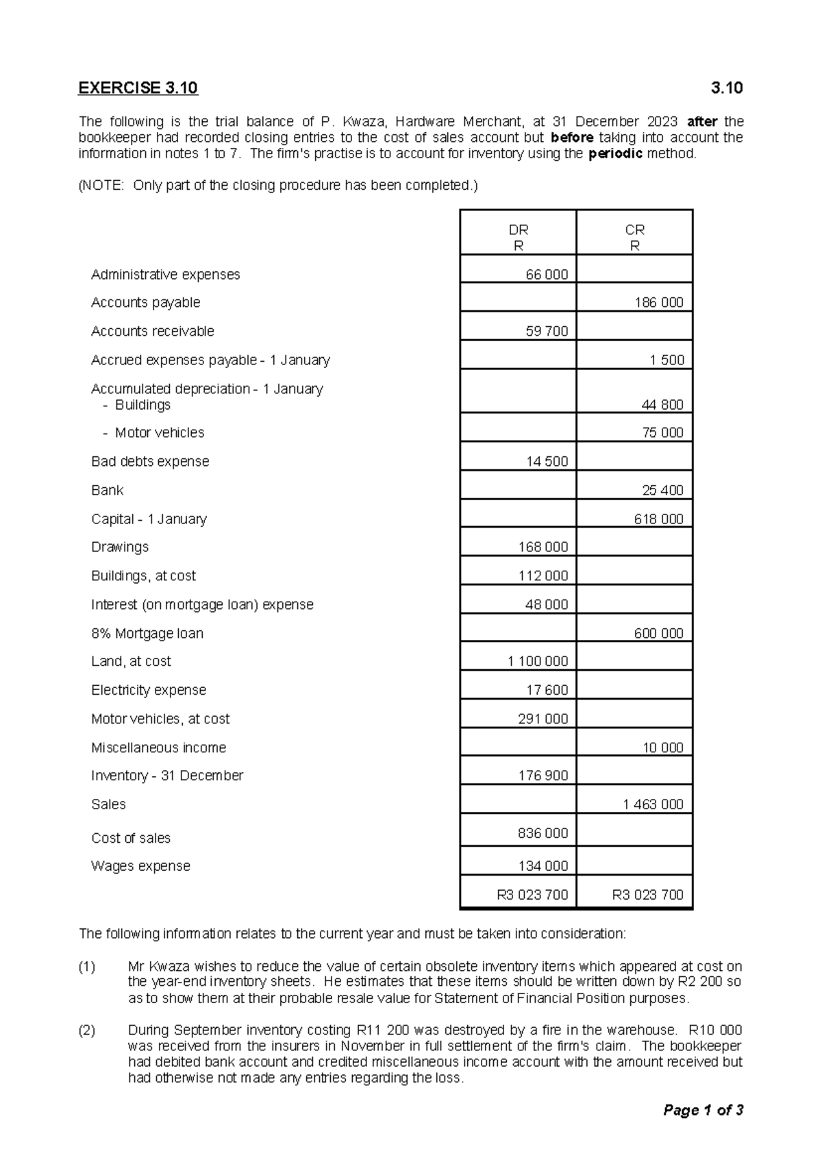Exercise 3.10: Statement of Comprehensive Income & Financial Position ...