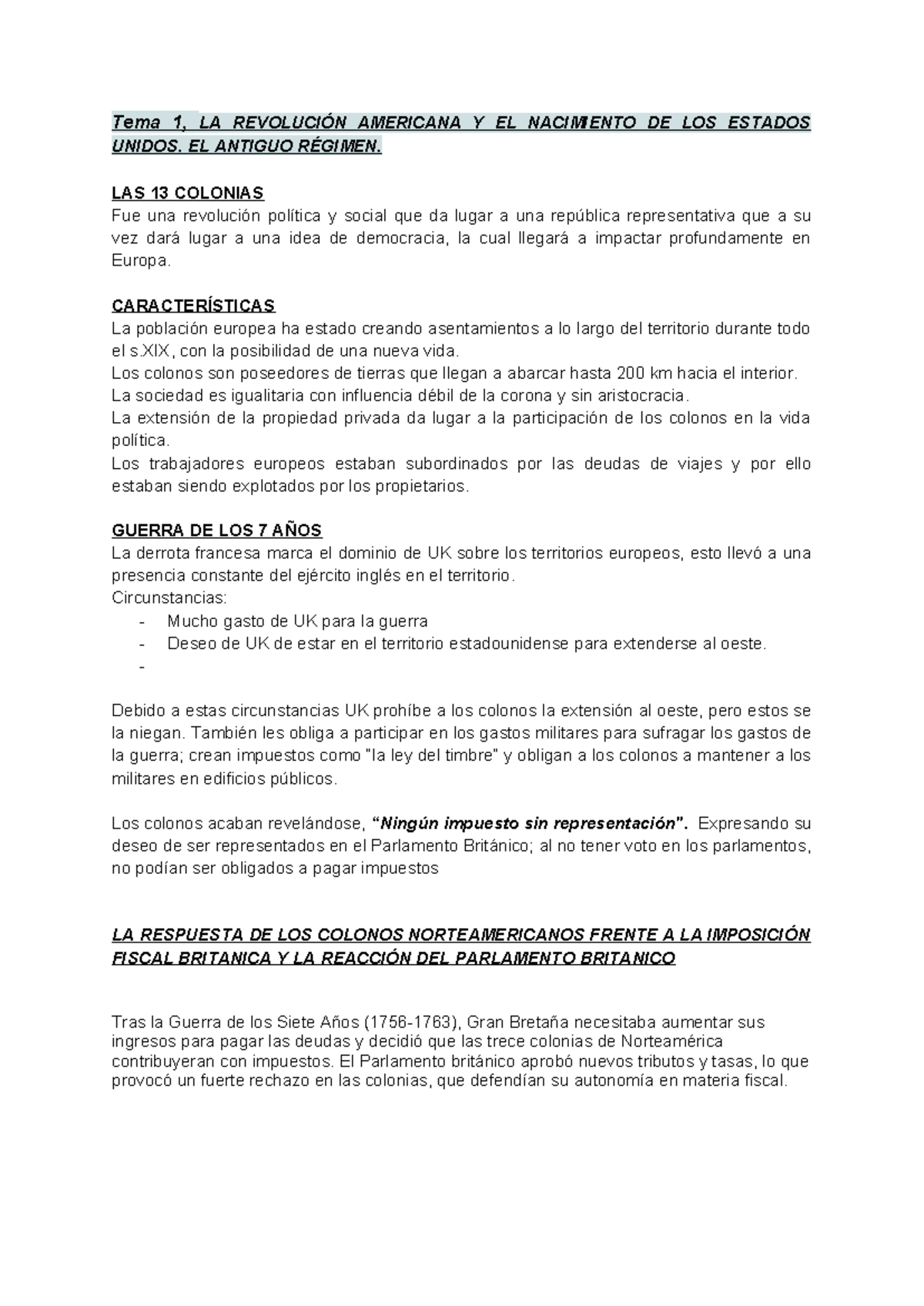 Tema 1: La Revolución Americana y el Antiguo Régimen (HIST 101) - Studocu