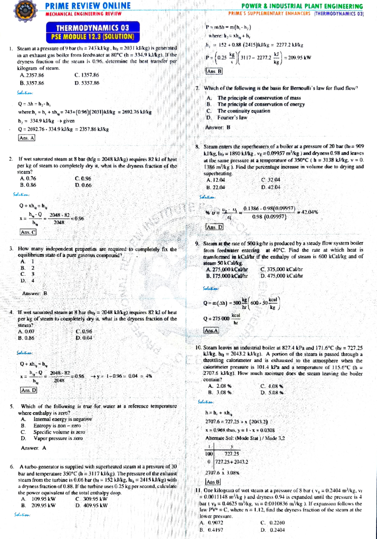 Thermodynamics 03 Solutions Review for Mechanical Engineering Exam ...
