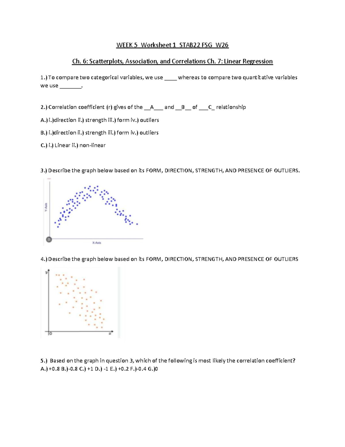 WEEK 5 Worksheet 1 STAB22 FSG: Scatterplots & Linear Regression - Studocu
