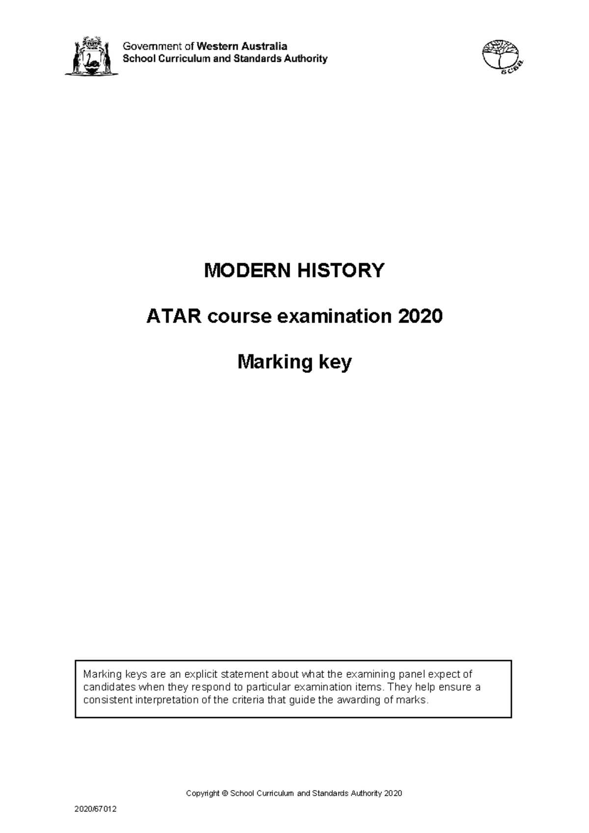MODERN HISTORY ATAR 2020 Exam Marking Key Analysis - Studocu