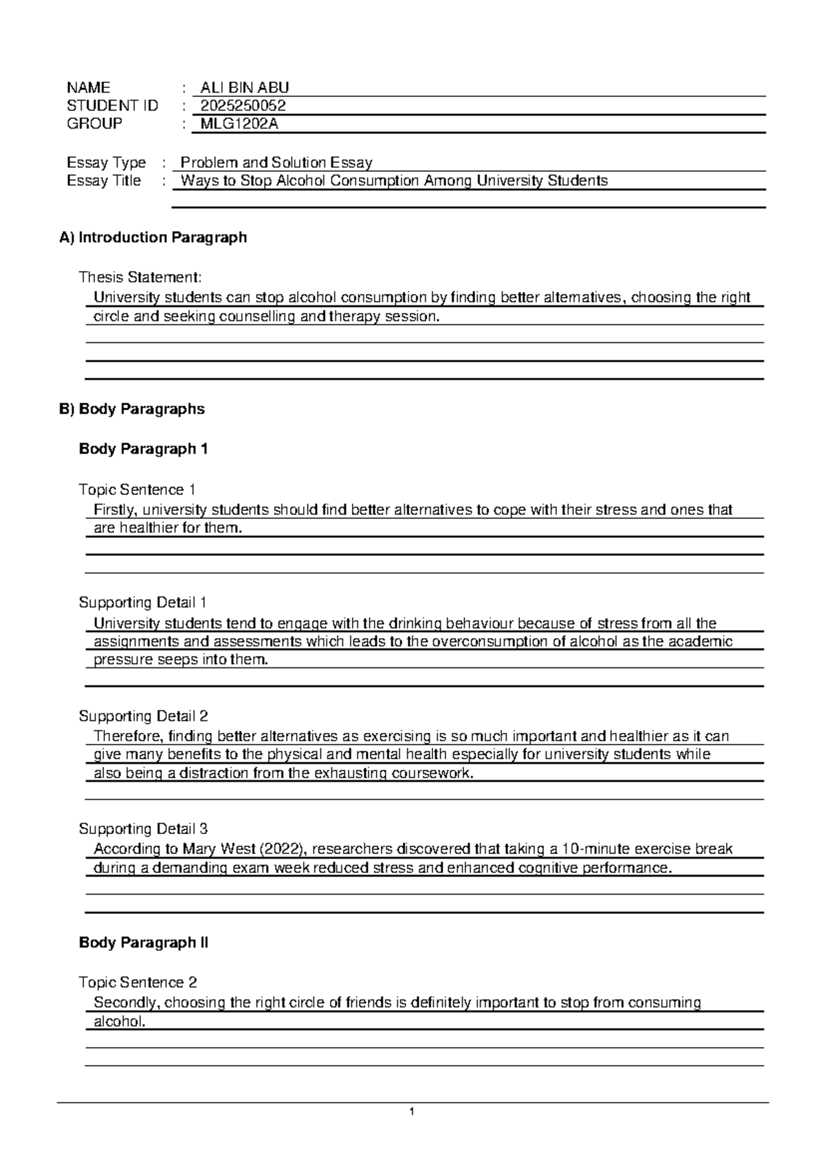 MLG1202A Essay: Problem-Solution on Reducing Alcohol Use Among Students ...