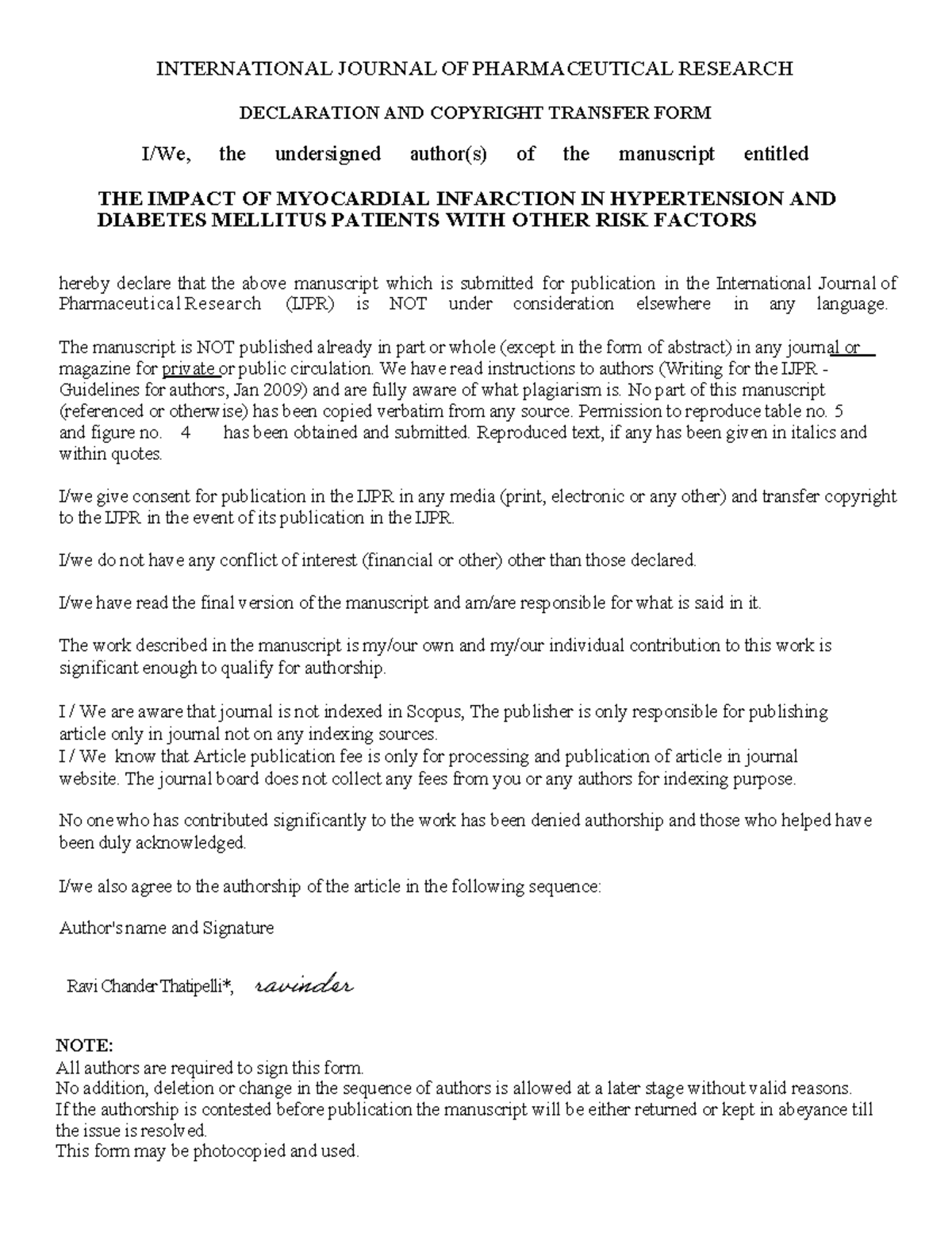 IJPR Manuscript Declaration and Copyright Transfer Form - Studocu