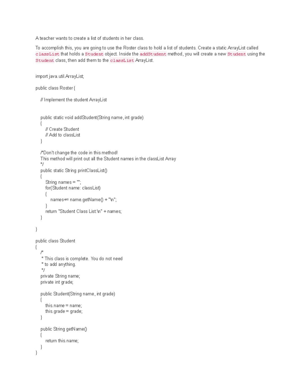 7.2 Assignment: Teacher Class List Implementation in Java - Studocu
