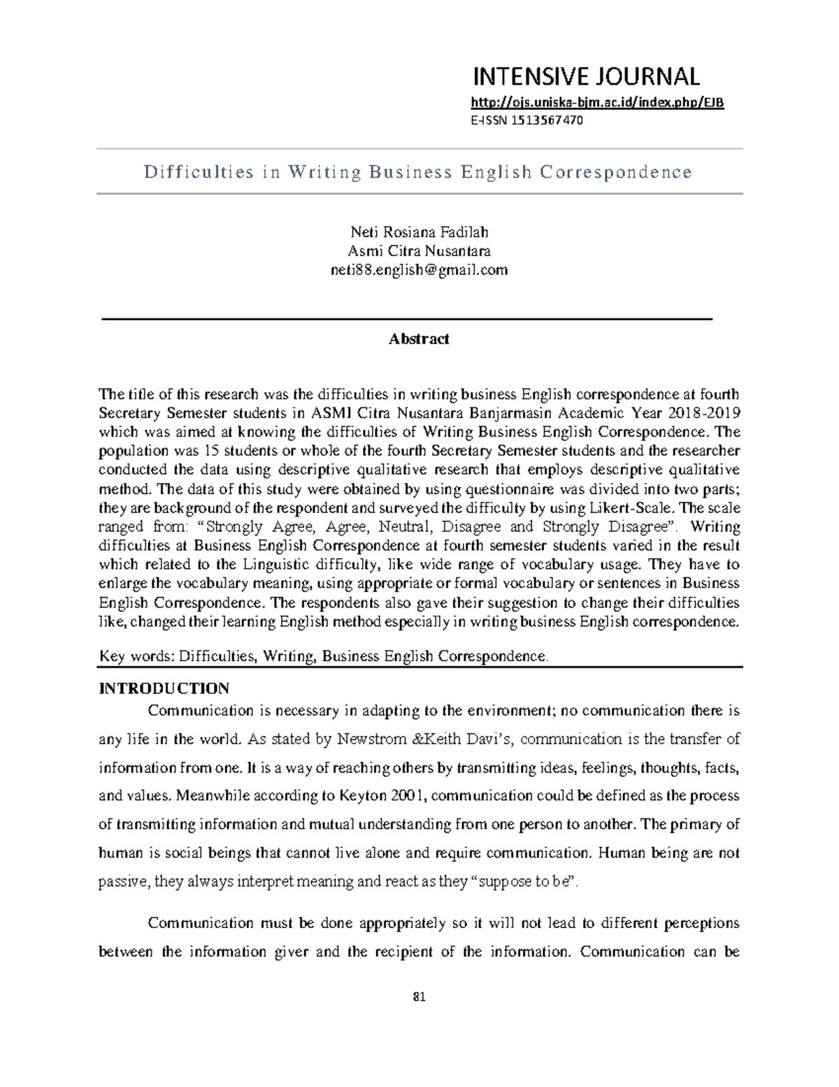 Difficulties in Writing Business English Correspondence: A Study of 4th ...