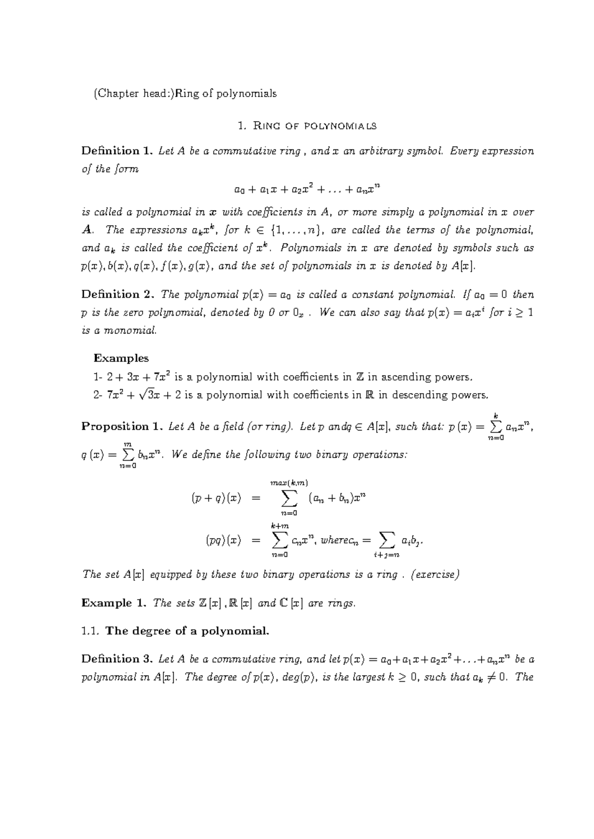 Ring of Polynomials: Definitions and Properties - 012iij23 - Studocu