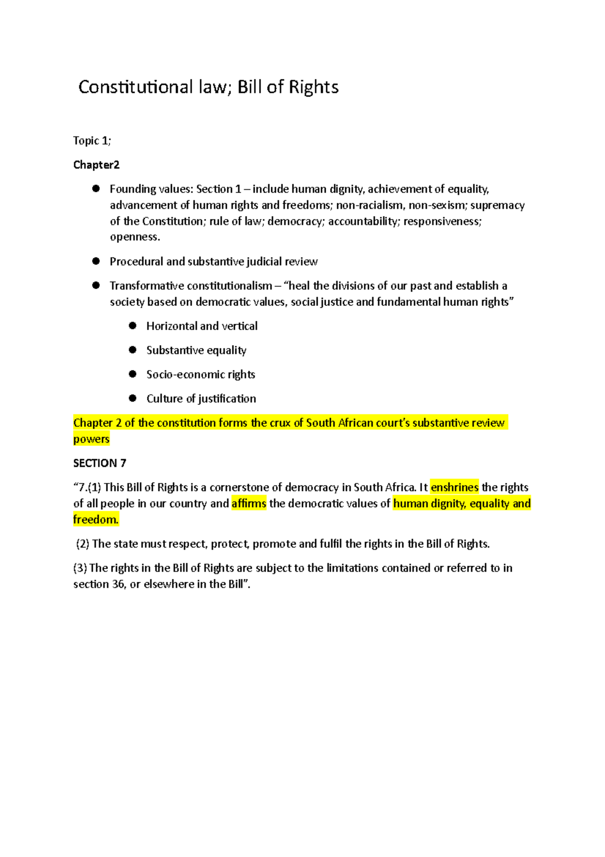 Con Law: Bill of Rights Study Notes for SEM 2 - Studocu