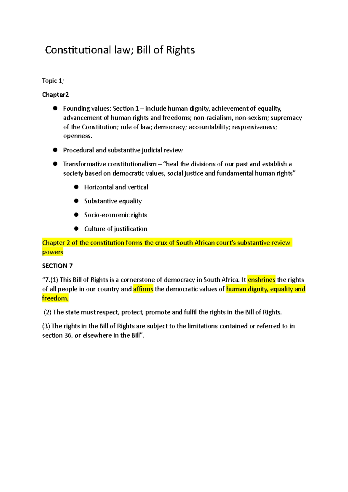 Con Law - Bill of Rights: Summary of South African Constitutional ...