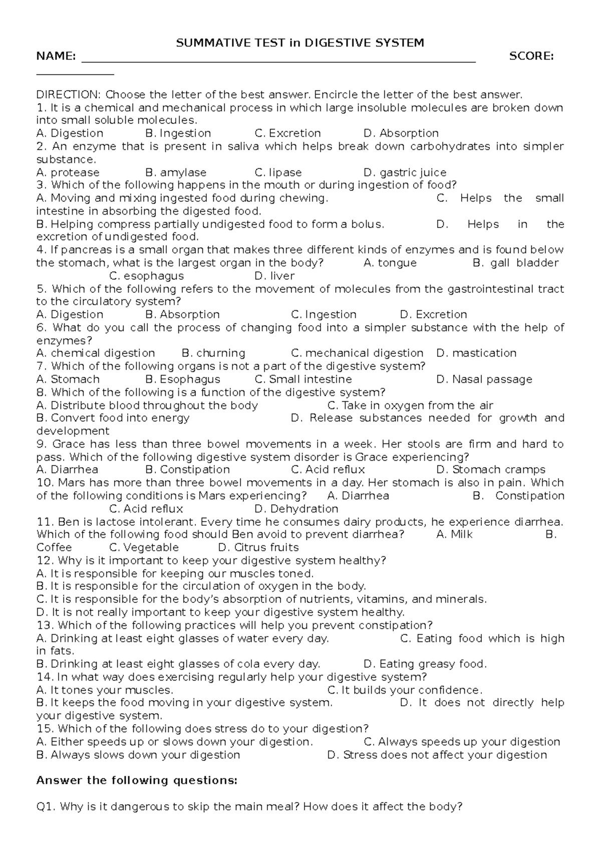 Summative-test-digestive-system-SSC - SUMMATIVE TEST in DIGESTIVE ...