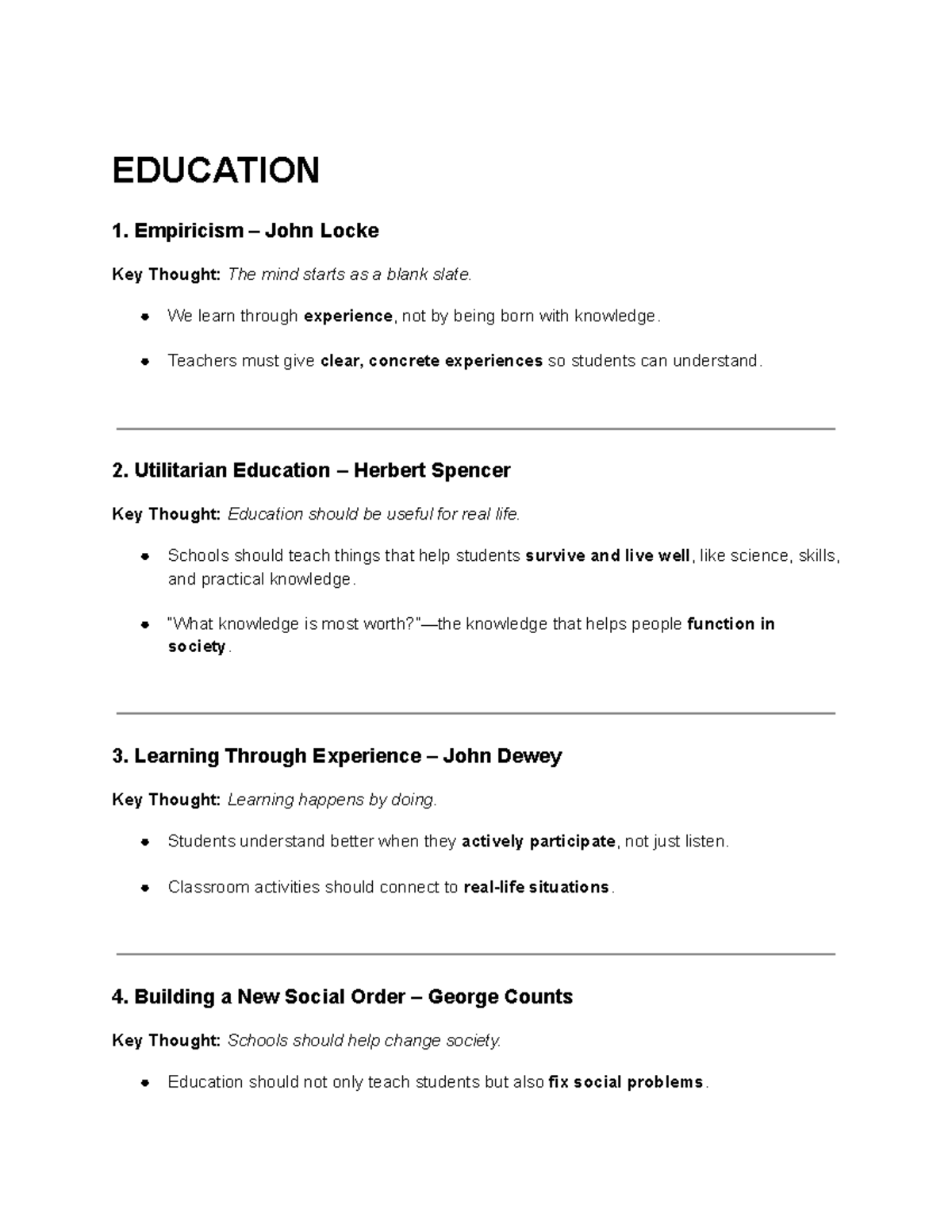 EDUCATION 1: Key Philosophical Thoughts and Global Issues Notes - Studocu