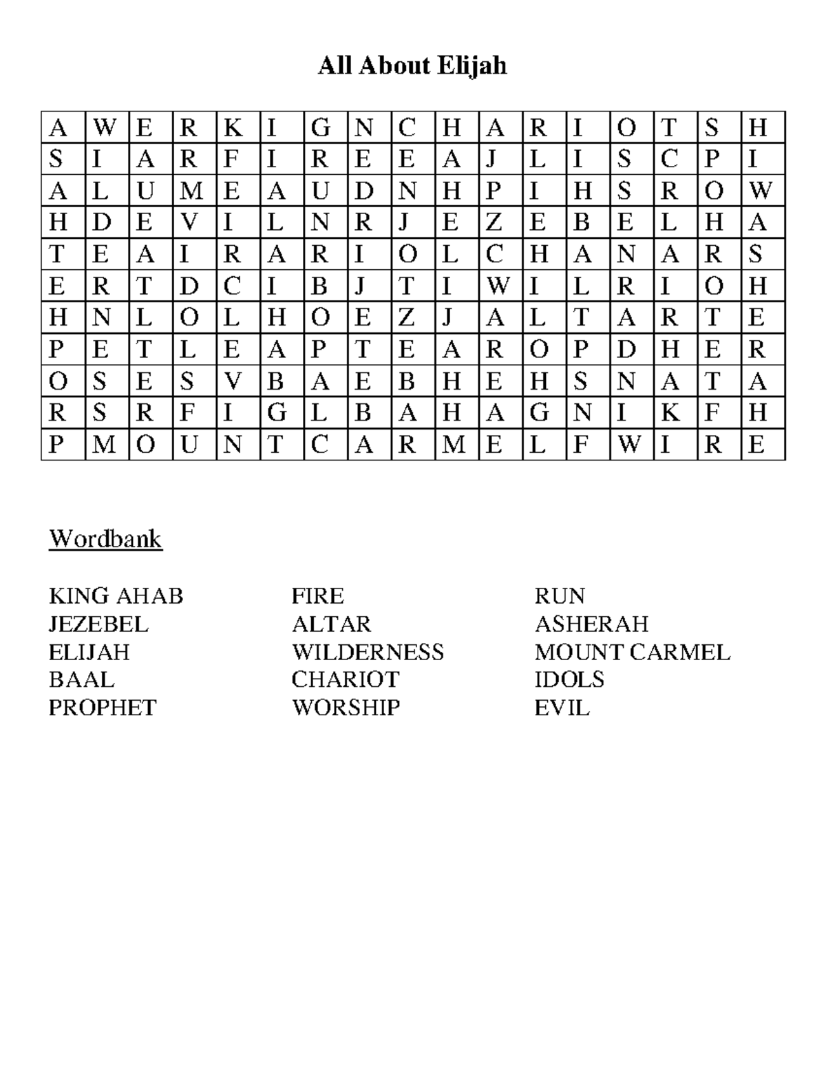 All About Elijah: Word Search Activity (8 16) - Studocu