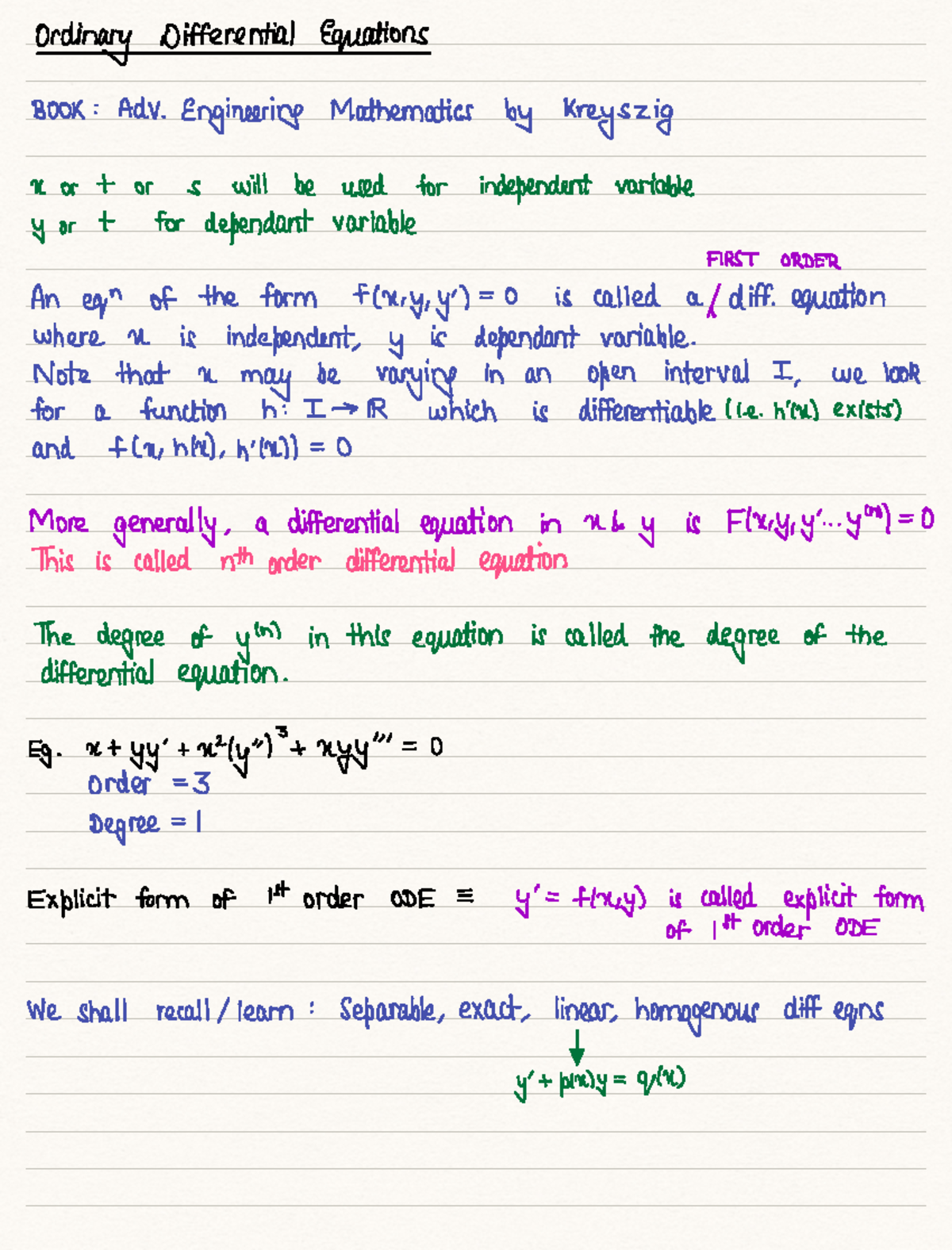 Differential Equations - Ordinary Differential Equations BOOK Adv Engineering Mathematics by ...