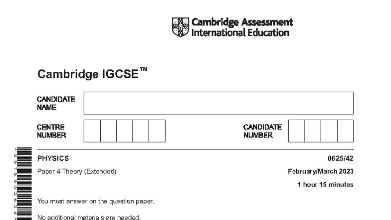 Cambridge 0625/42 Physics Paper 4 Theory (Extended) Past Paper 2023 - Studocu