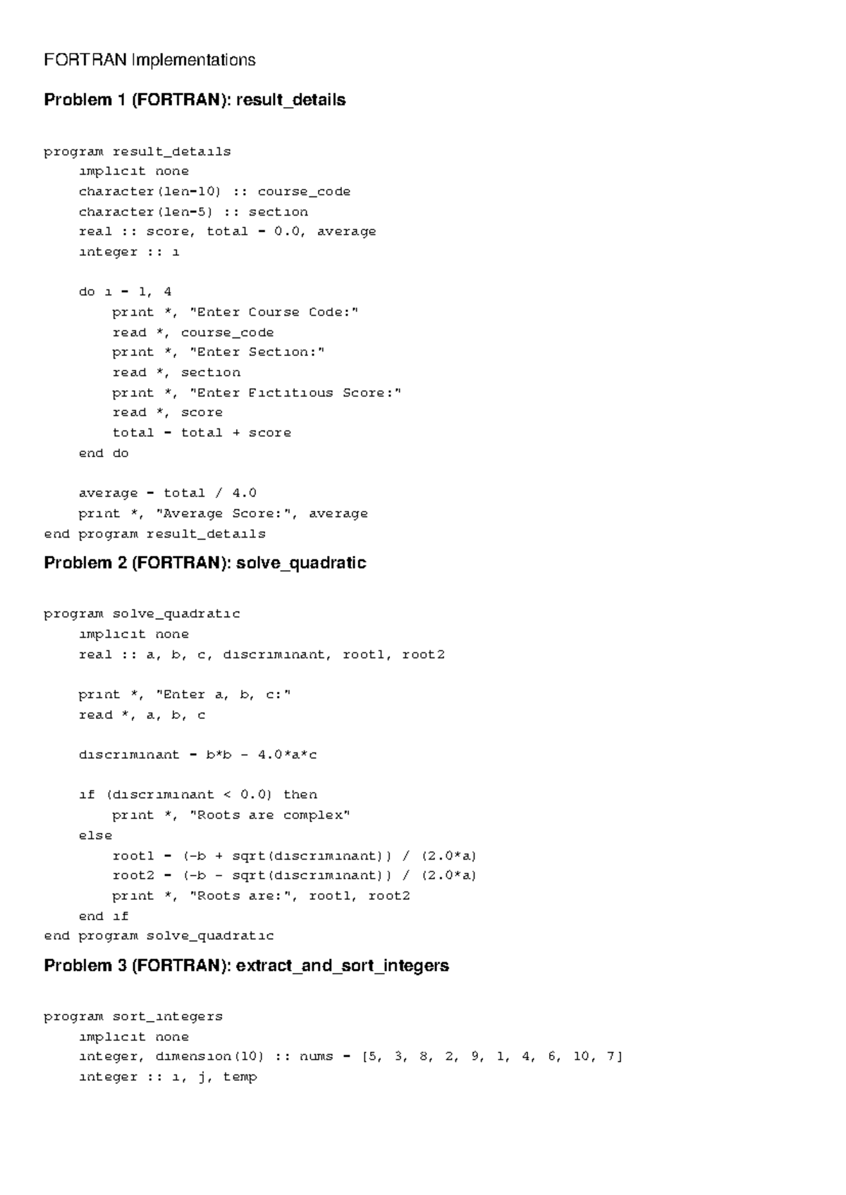 FORTRAN Homework 3: Implementations & Solutions - Studocu