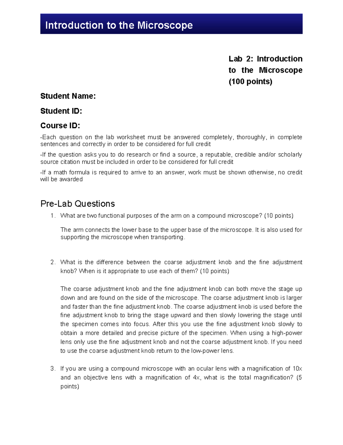 BIOL202 Lab 2: Understanding Microscope Functions & Techniques - Studocu