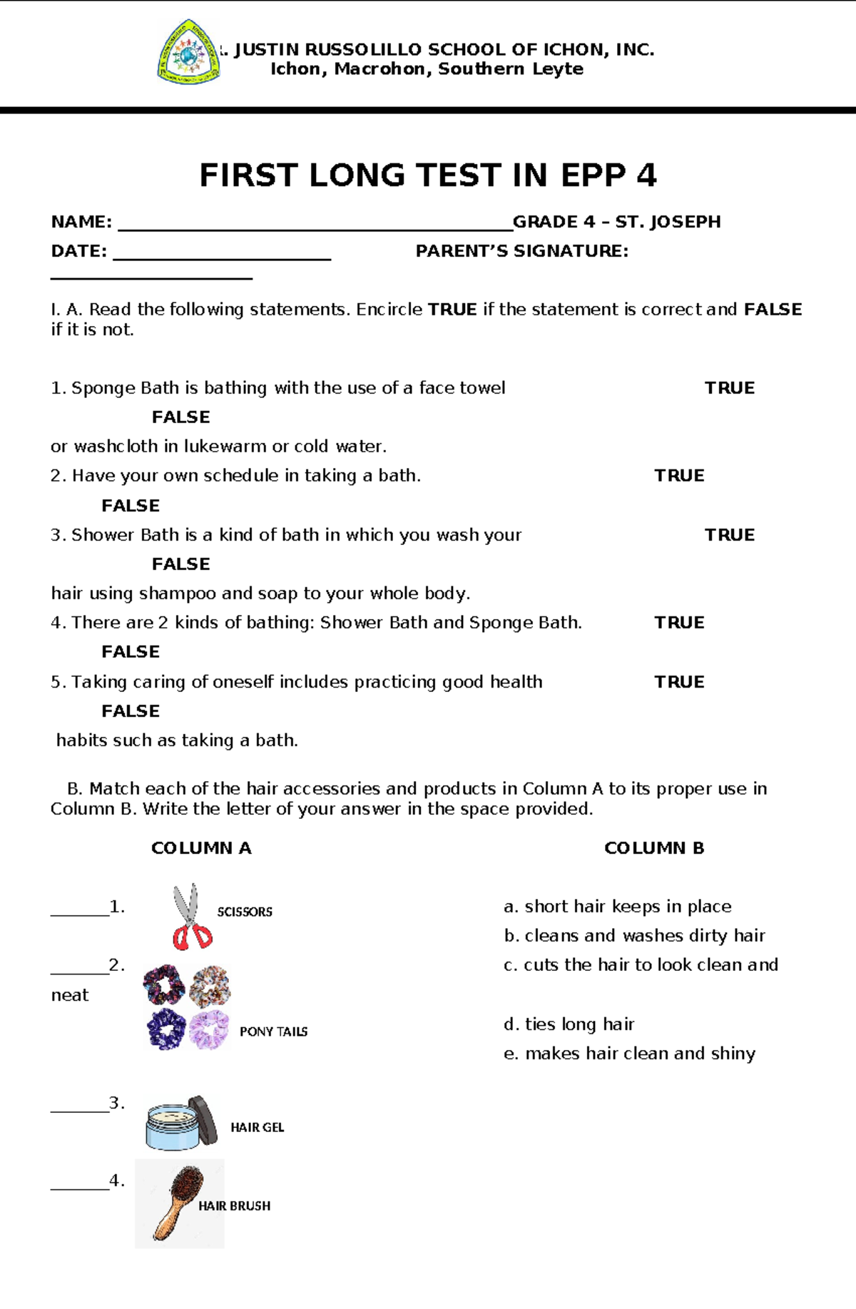 EPP 4 - FIRST QUARTER - FR. JUSTIN RUSSOLILLO SCHOOL OF ICHON, INC ...