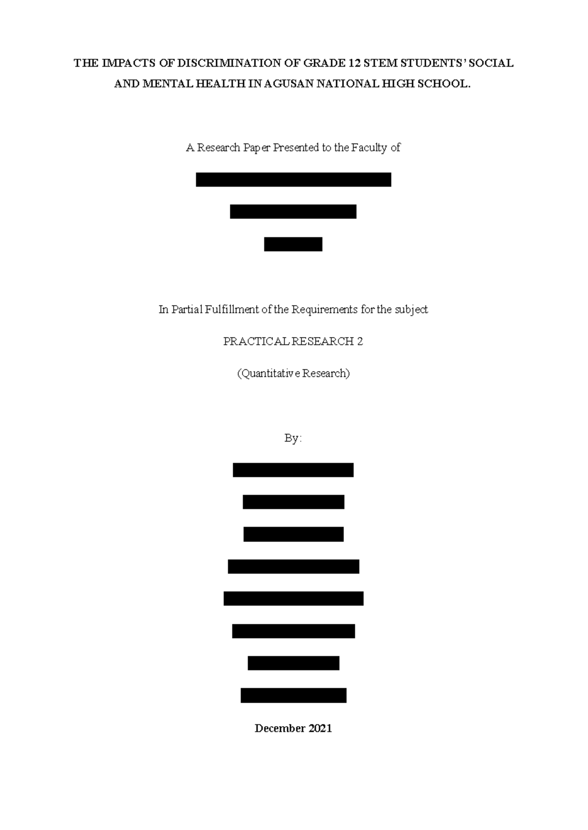 Chapter 1 & 2: Impacts of Discrimination on Grade 12 STEM Students ...