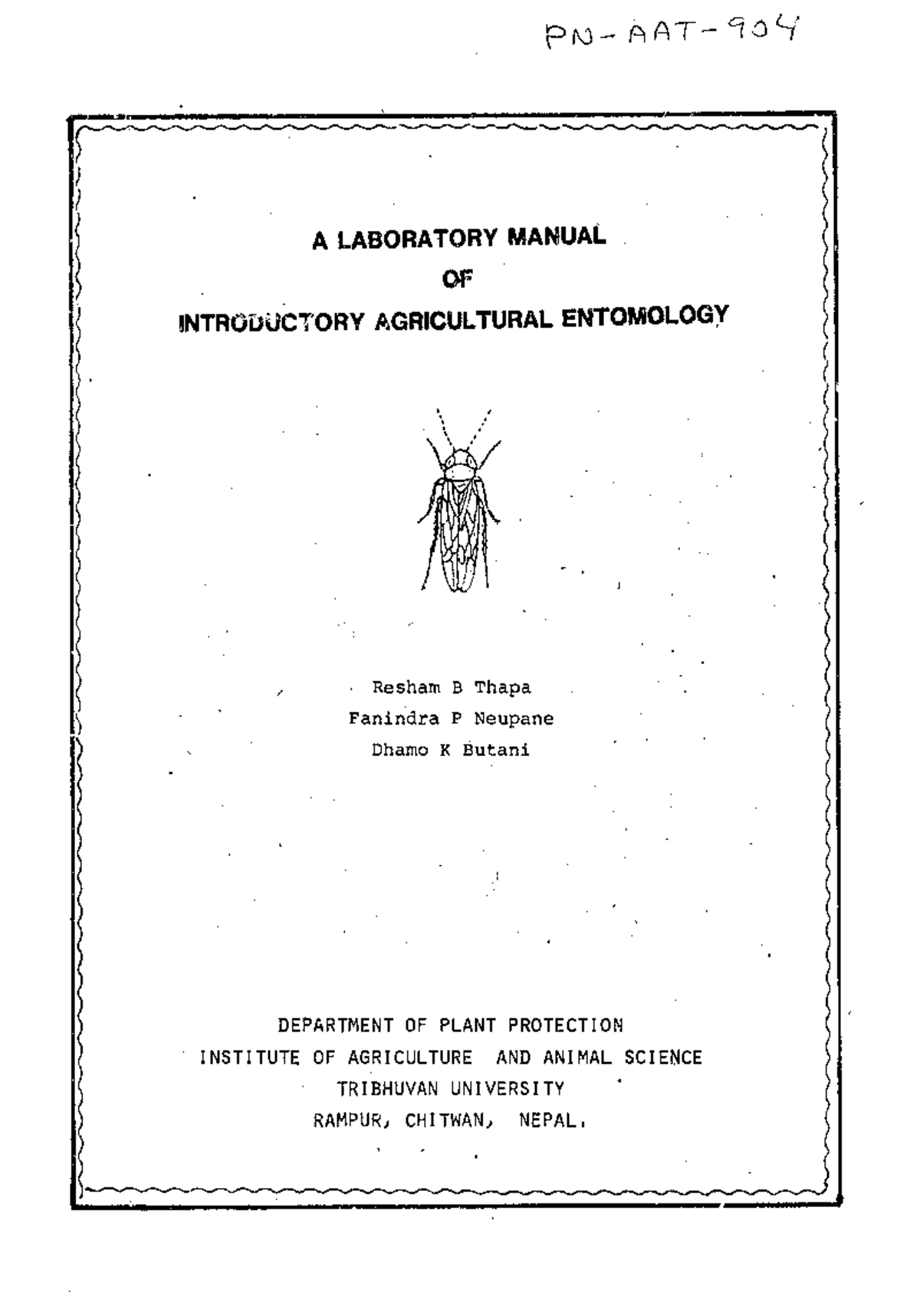 Laboratory Manual for Introductory Agricultural Entomology (ENT 3131 ...