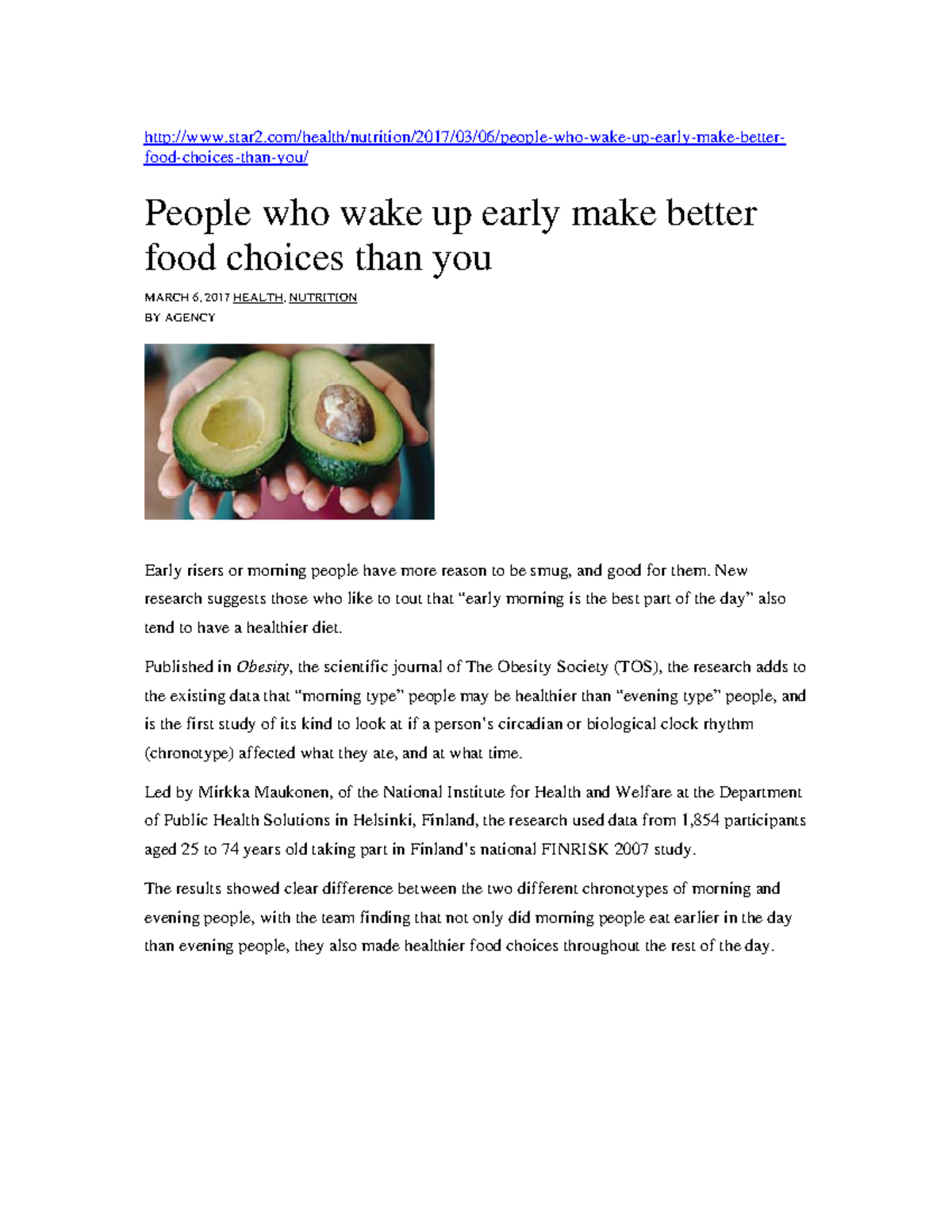 Wake up early and food choices - Media - - Studocu