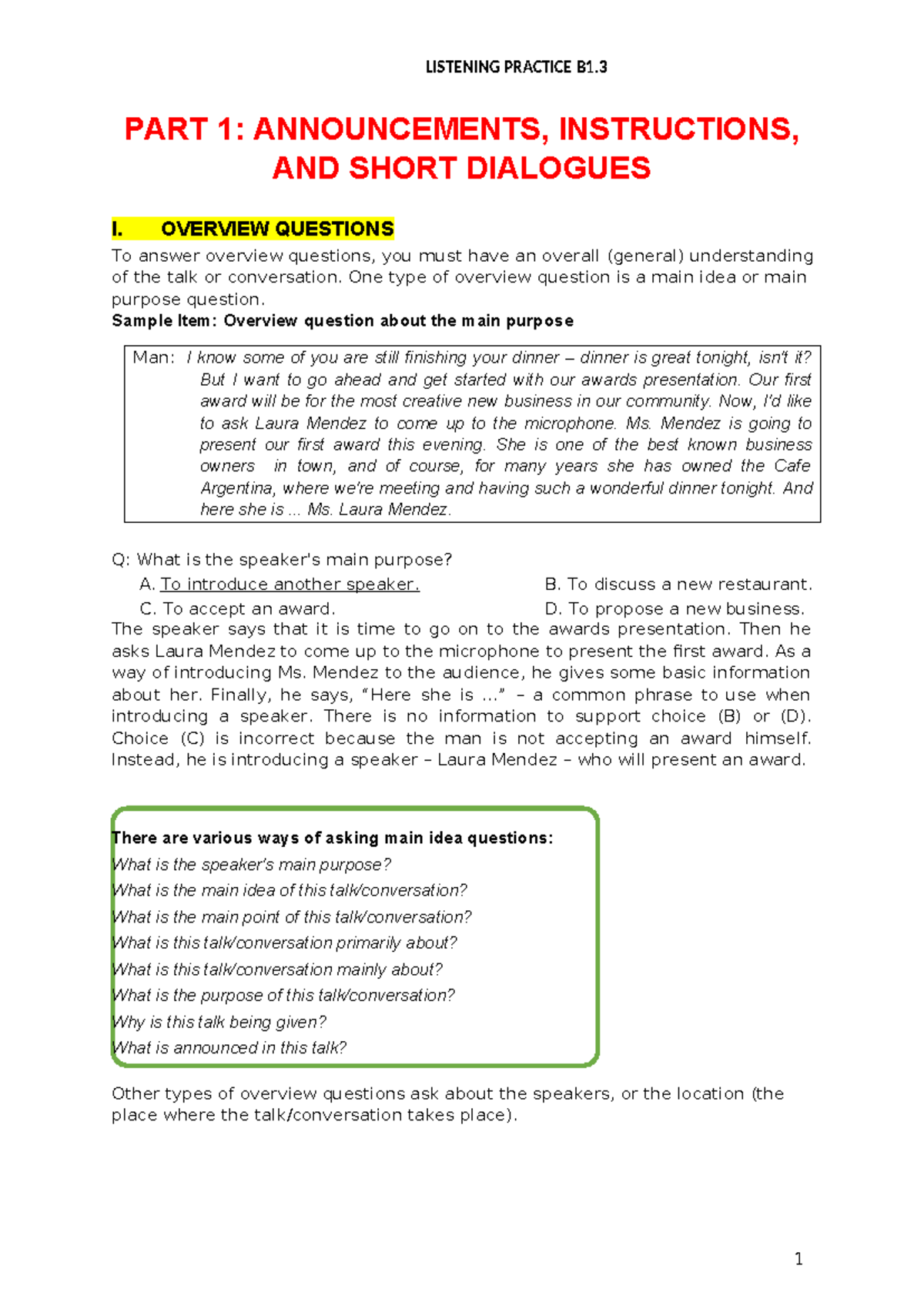 Listening Practice B1 3 Announcements Instructions And Dialogues