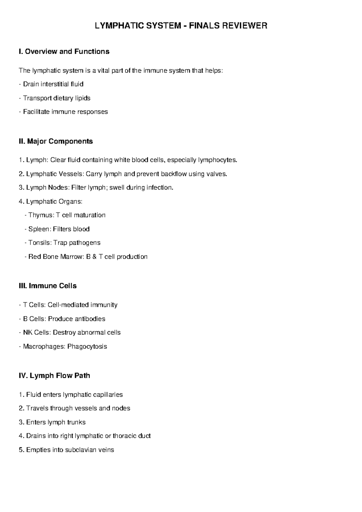 LYMPHATIC SYSTEM FINALS REVIEWER: KEY CONCEPTS & FUNCTIONS - Studocu