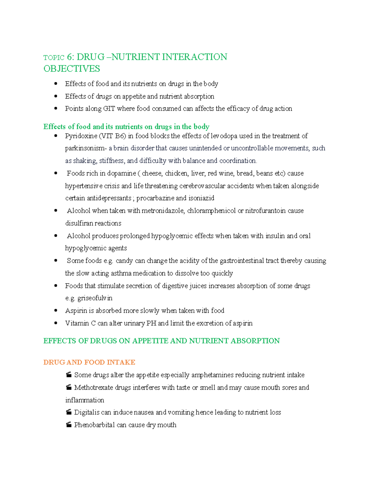 DIET Therapy: Topic 6 - Drug Interactions and Nutrient Absorption - Studocu