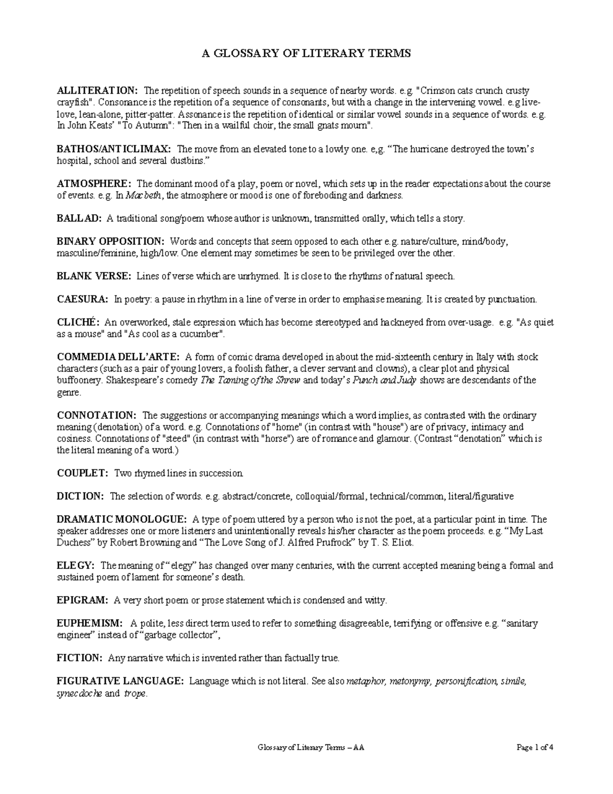 Glossary of Literary Terms for English 101: Key Concepts Explained ...