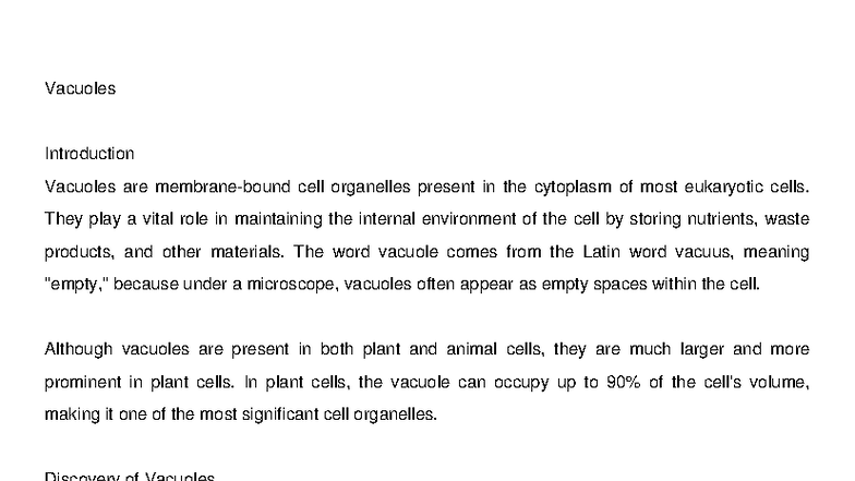Vacuoles Project A4 - sorry - Vacuoles Introduction Vacuoles are ...