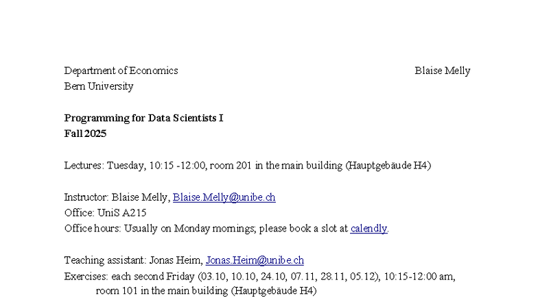 Economics 101: Programming for Data Scientists I Syllabus Fall 2025 ...