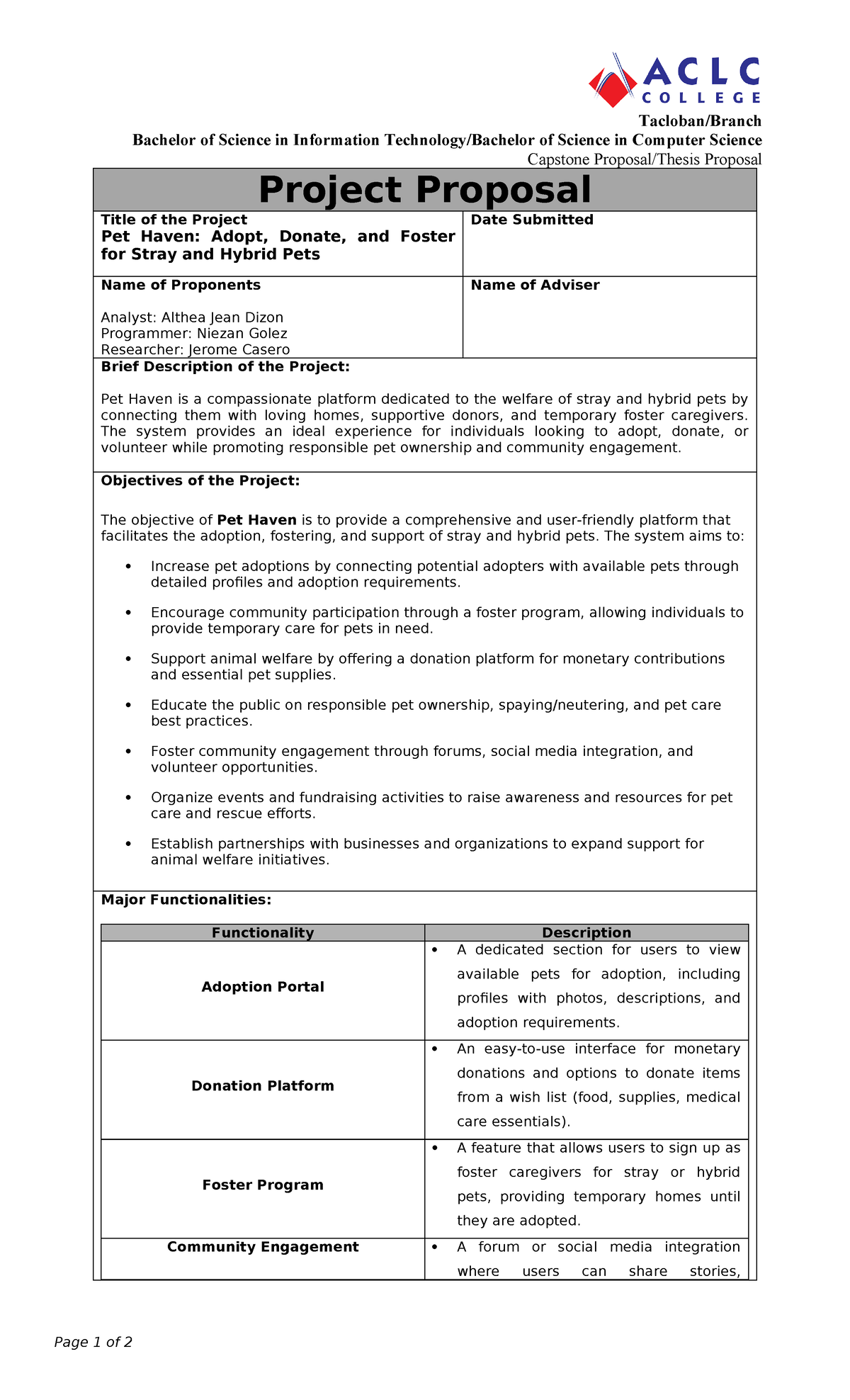 Capstone-Proposal-Pet Haven Adopt Donate and Foster for Stray and ...