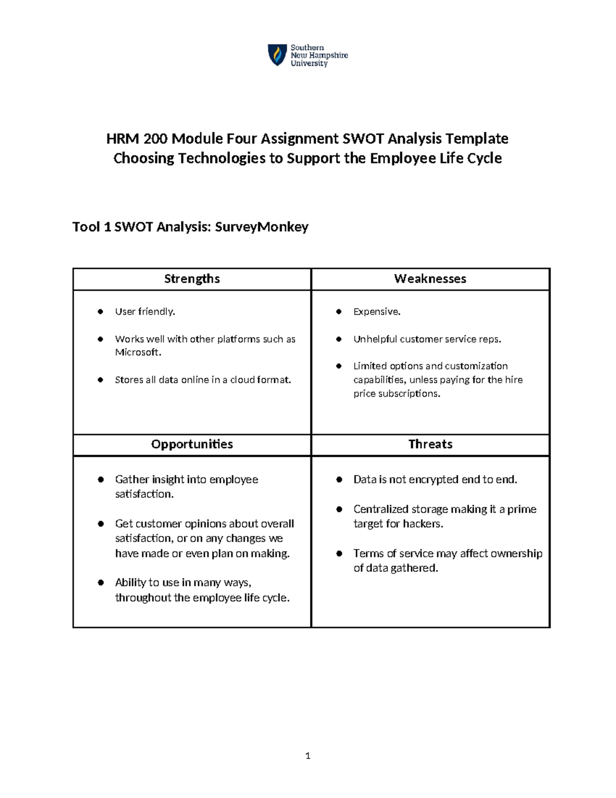 HRM 200 Module Four SWOT Analysis: Tech for Employee Life Cycle - Studocu