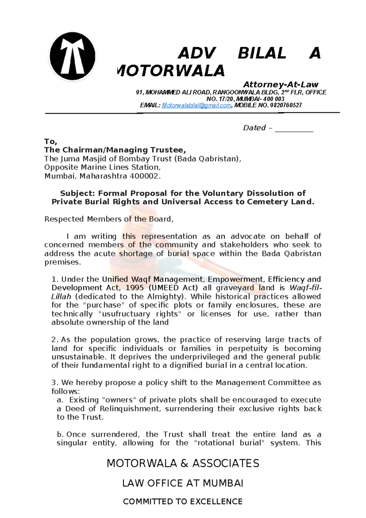 Proposal for Voluntary Dissolution of Burial Rights - Bada Qabristan ...