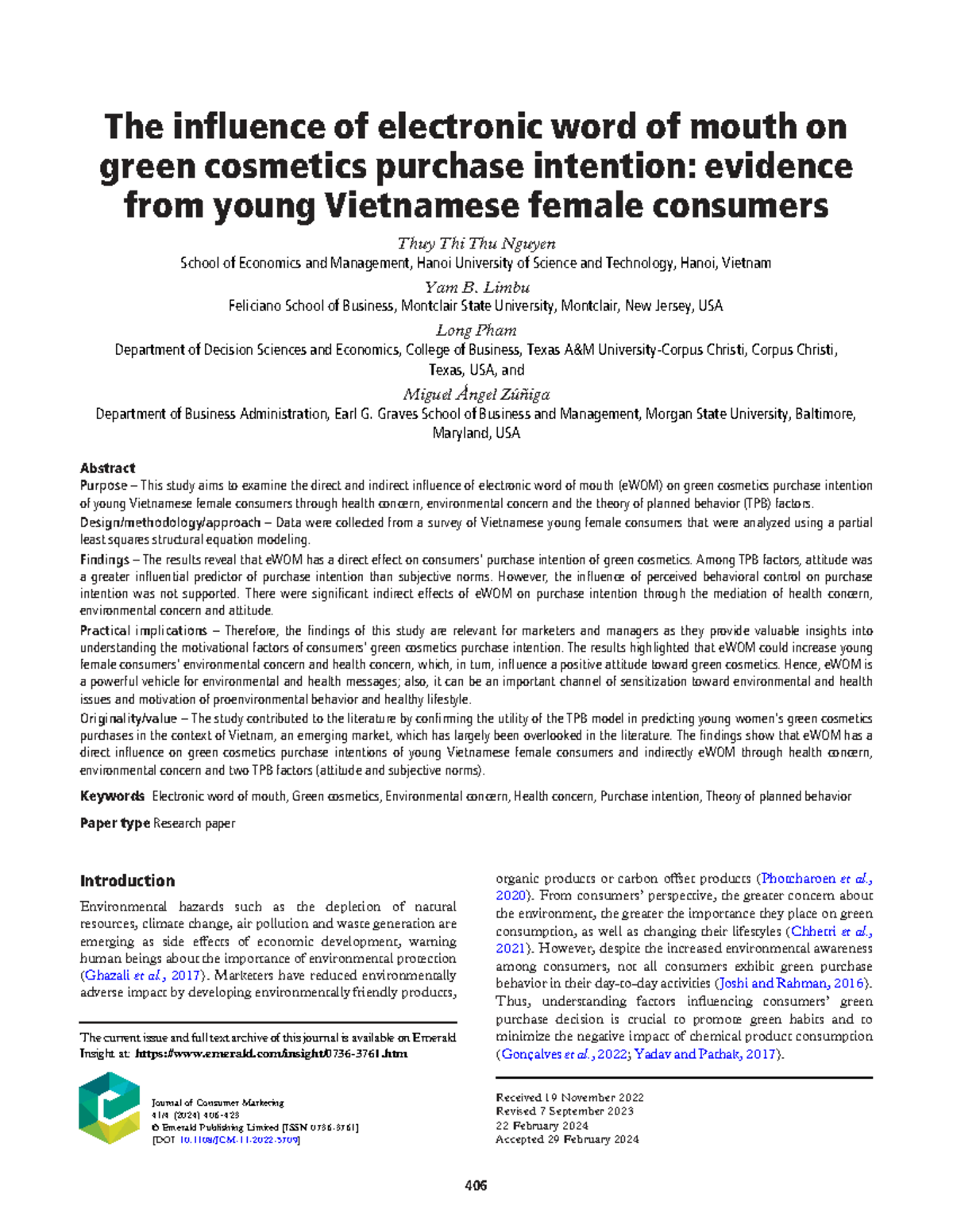 The Influence of eWOM on Green Cosmetics Purchase Intention: Evidence ...