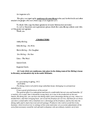 JB Priestley - An Inspector Calls - Quote banks with analysis - JB ...
