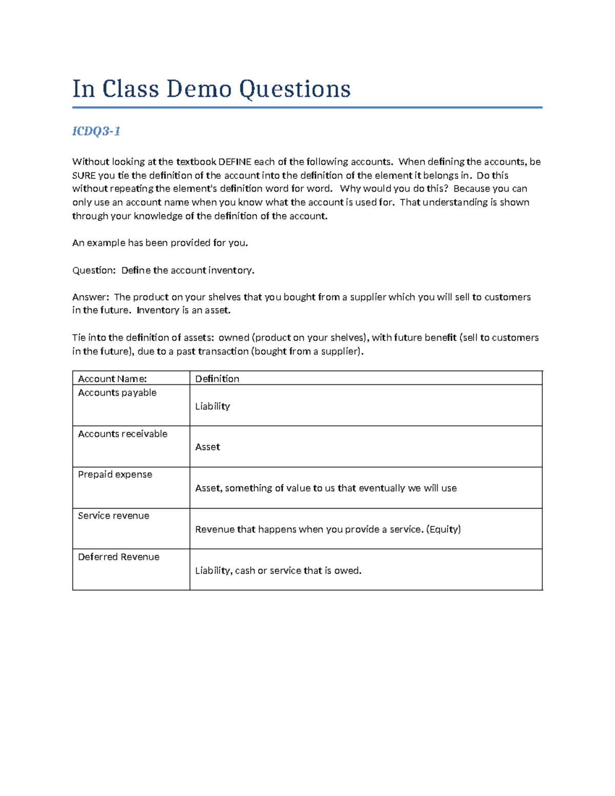 Chapter 3 - In Class Demo Questions - W2022: Defining Accounts and ...