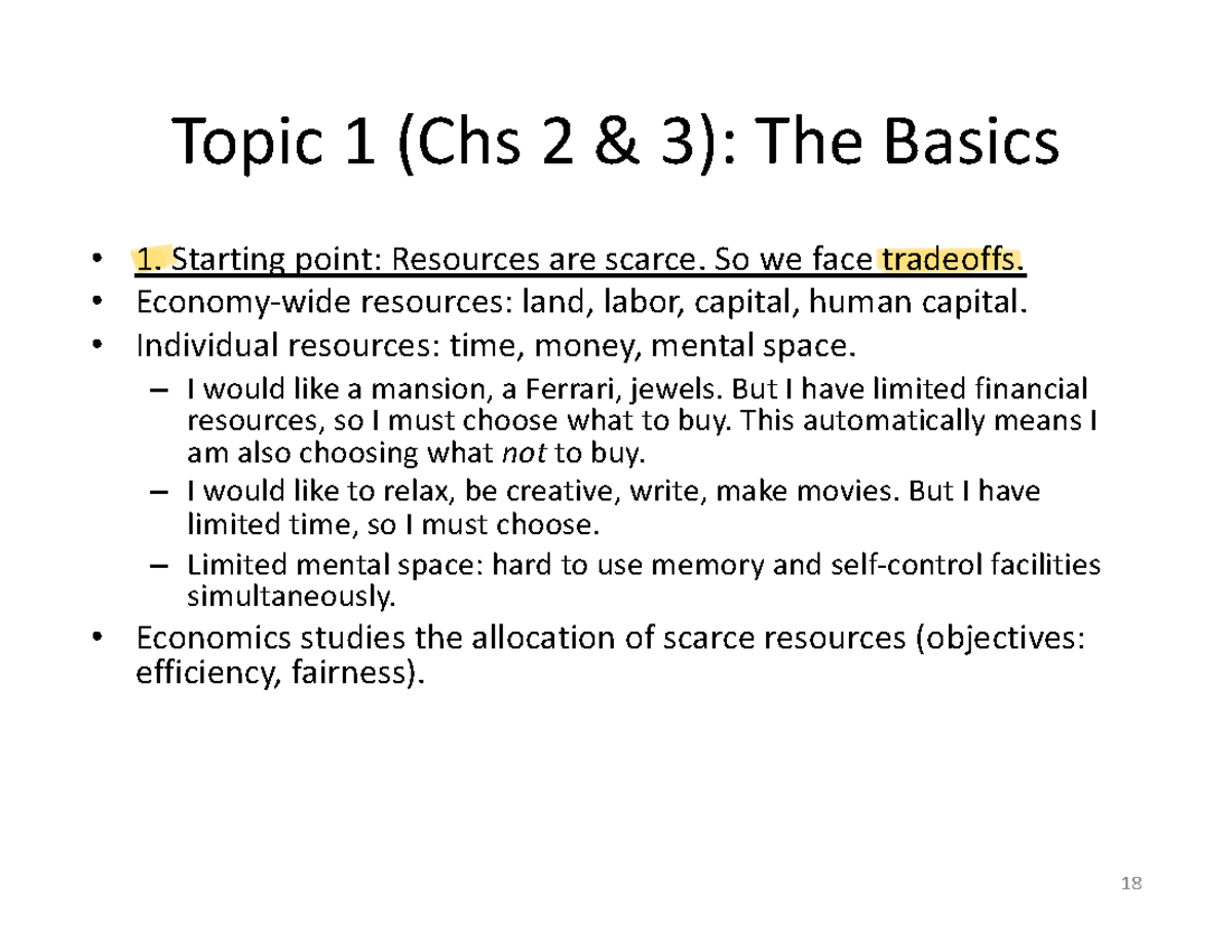 Econ 101: Lecture Notes on Resource Allocation and Choices - Studocu