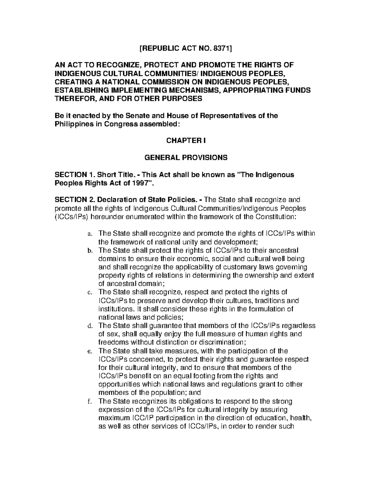 RA 8371 - Indigenous Peoples Rights Act Overview and Key Provisions ...